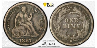 1887-S SEATED LIBERTY DIME GRADED PCGS VF25 TYPE COIN | eBay