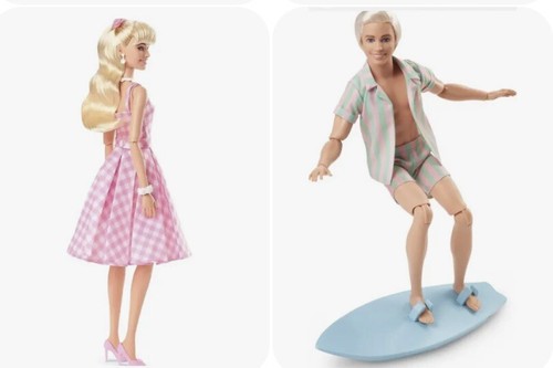 Barbie The Movie Margot Robbie Barbie Pink Gingham Dress & Surfboard ...