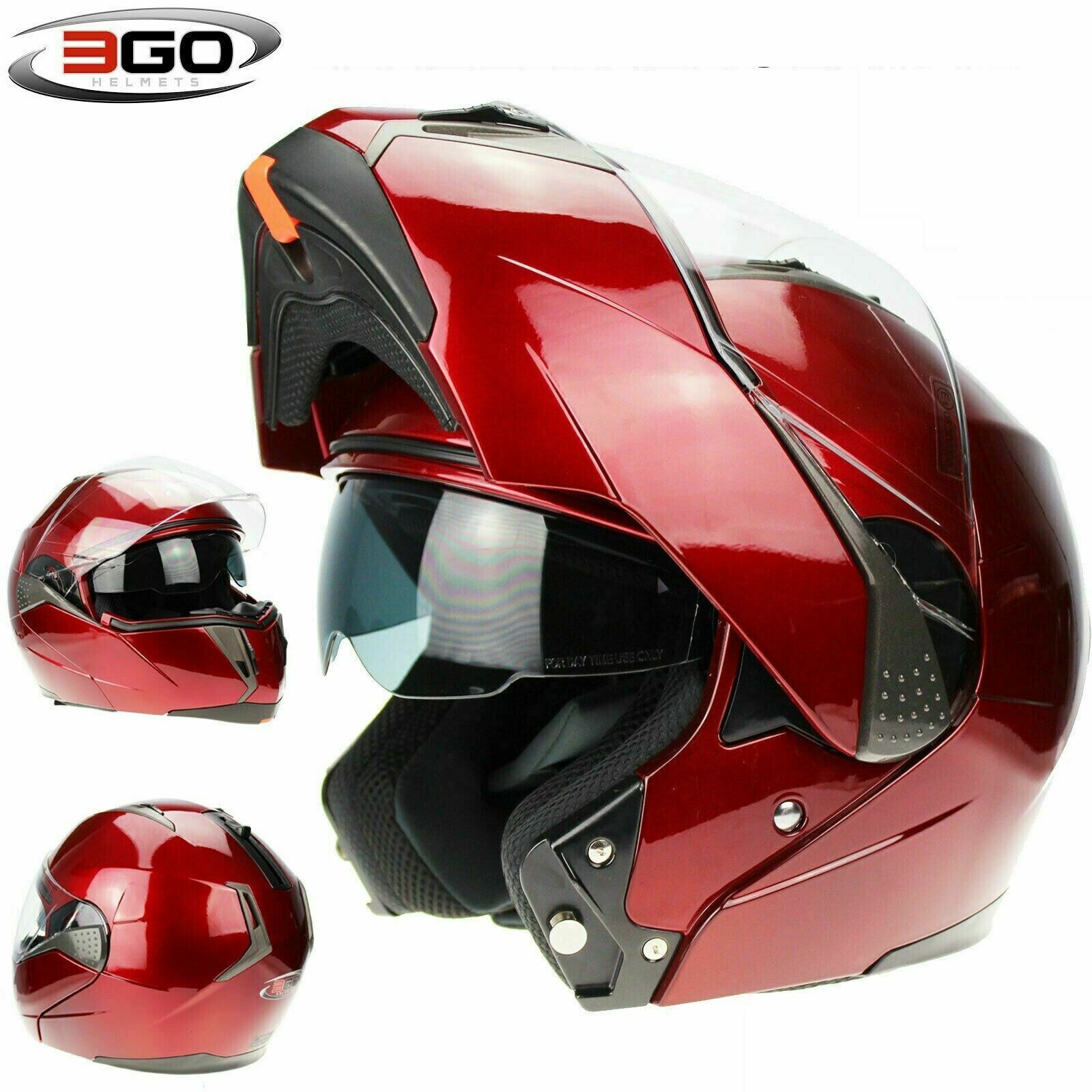 3GO E335 MOTORCYCLE MOTORBIKE FLIP FRONT HELMETS ECE ACU APPROVED ALL ...