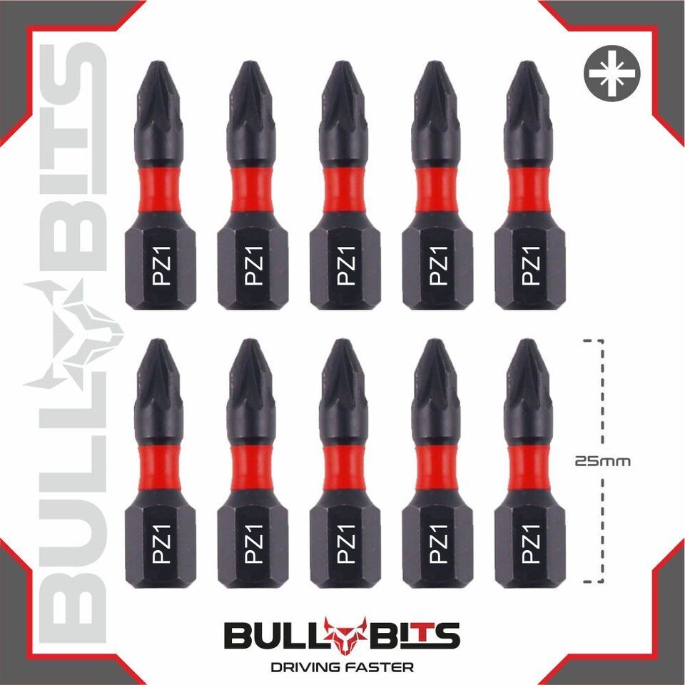 PZ1 Impact Screwdriver Driver Bits Set PoziDriv POZI No.1 Heavy Duty ...