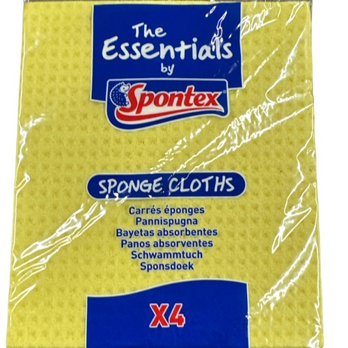 Spontex Essentials Absorbent Sponge Wiping Cleaning Cloths - Pack of 4 ...