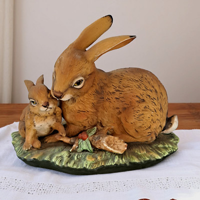 Vintage HOMCO Masterpiece Porcelain Figurine Bunny Rabbit & Baby 7x5 ...