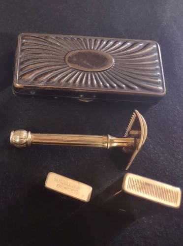 Vintage Gillette ABC Razor Set-Gun Metal Shell Case with Gold Plated ...