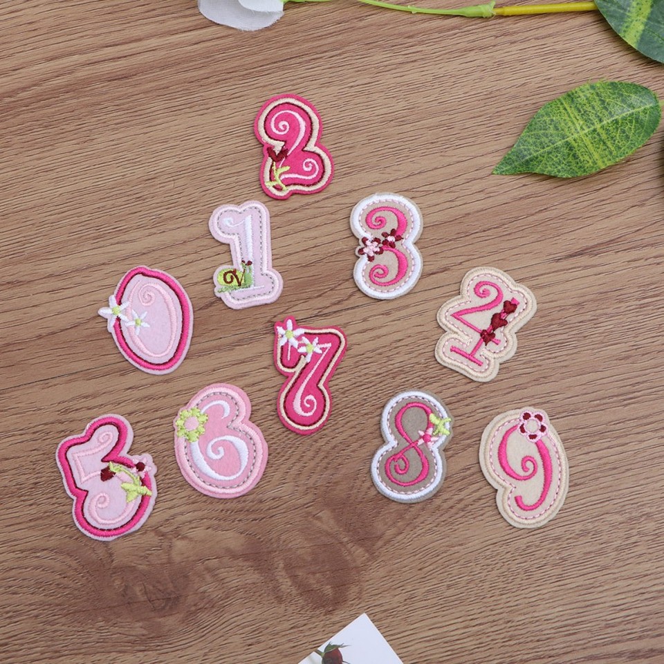10 Pcs DIY Sew Decoration Appliques Stickers Pink Cartoon Numbers ...