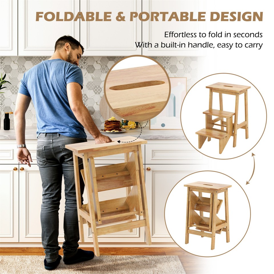 Multi-function 3 Tier Step Stool 3 in 1 Folding Ladder 24'' Storage ...