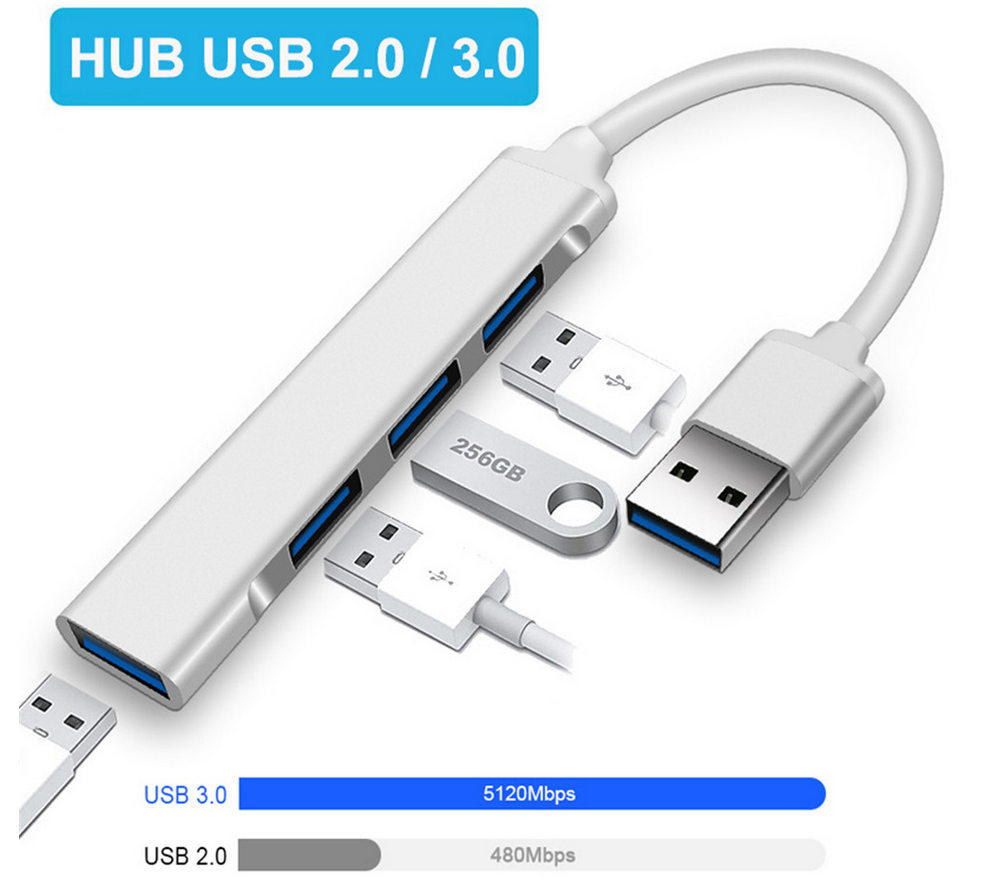 USB-A HUB 4 fach USB 2.0/3.0 Adapter Verteiler PC Notebook Laptop Mac ...