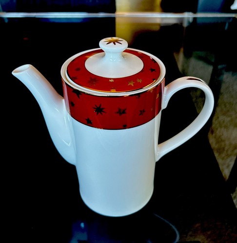 Galaxy By Sakura Fine Porcelain 14k Red Gold Star Tea Coffee Pot Server ...