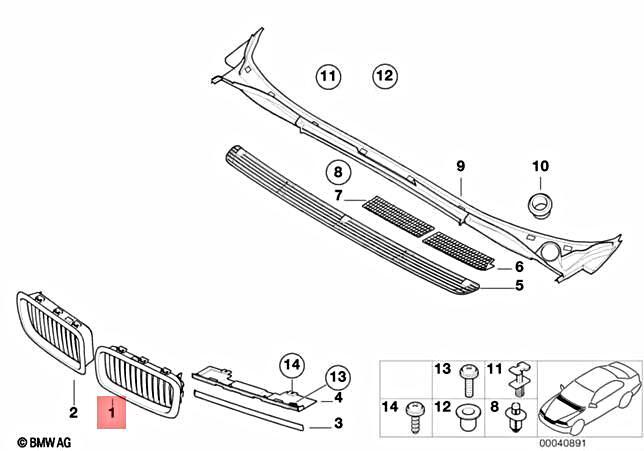 Genuine BMW 7 Series E38 Front Radiator Kidney Grille Left OEM ...