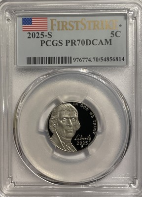 2025 S PROOF Jefferson Nickels PGCS PR70 First Strike Nickel From Proof ...