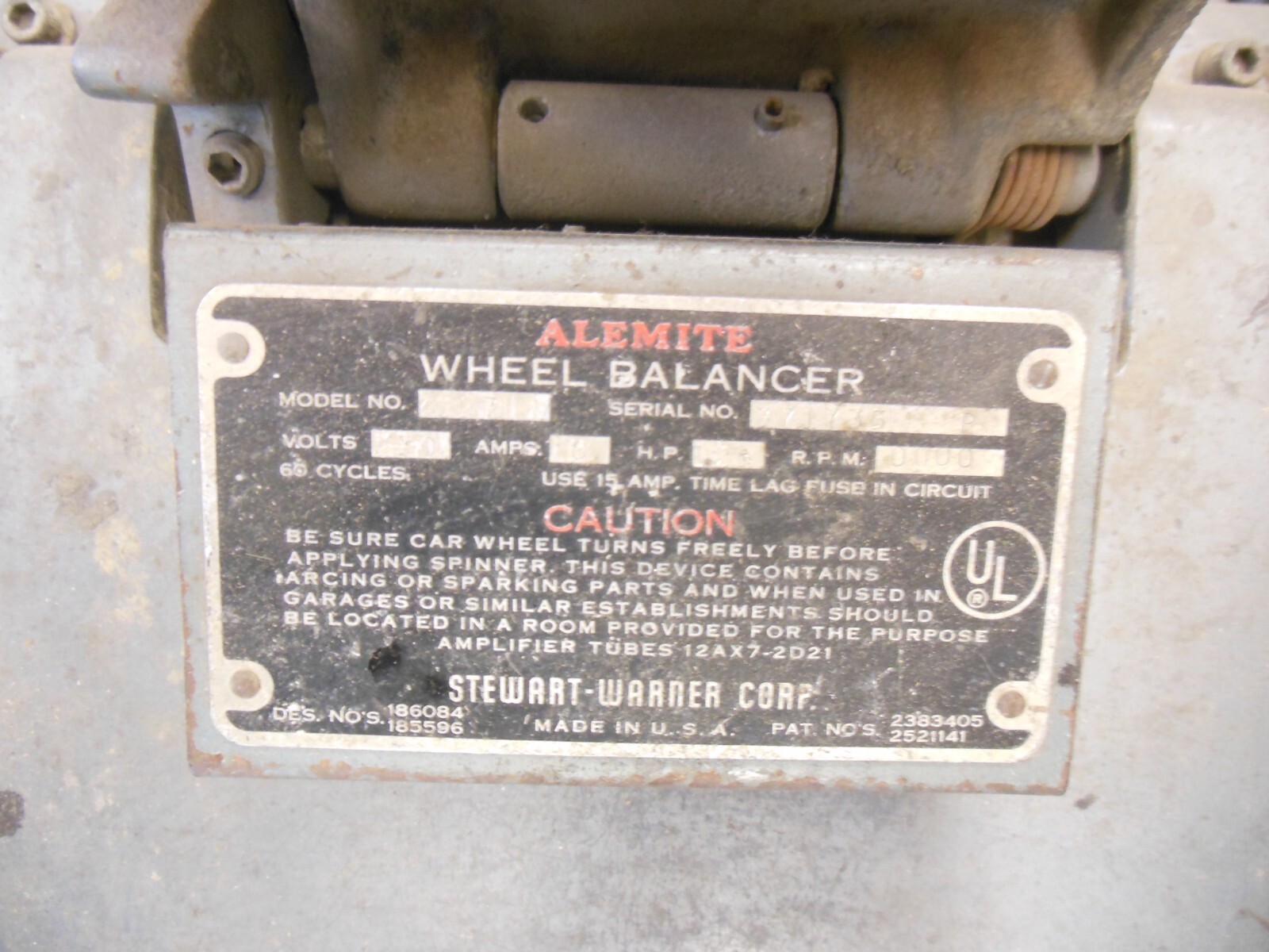 Stewart Warner Alemite Wheel Balancer Model 7057-2 220 Volts 2.5 HP ...