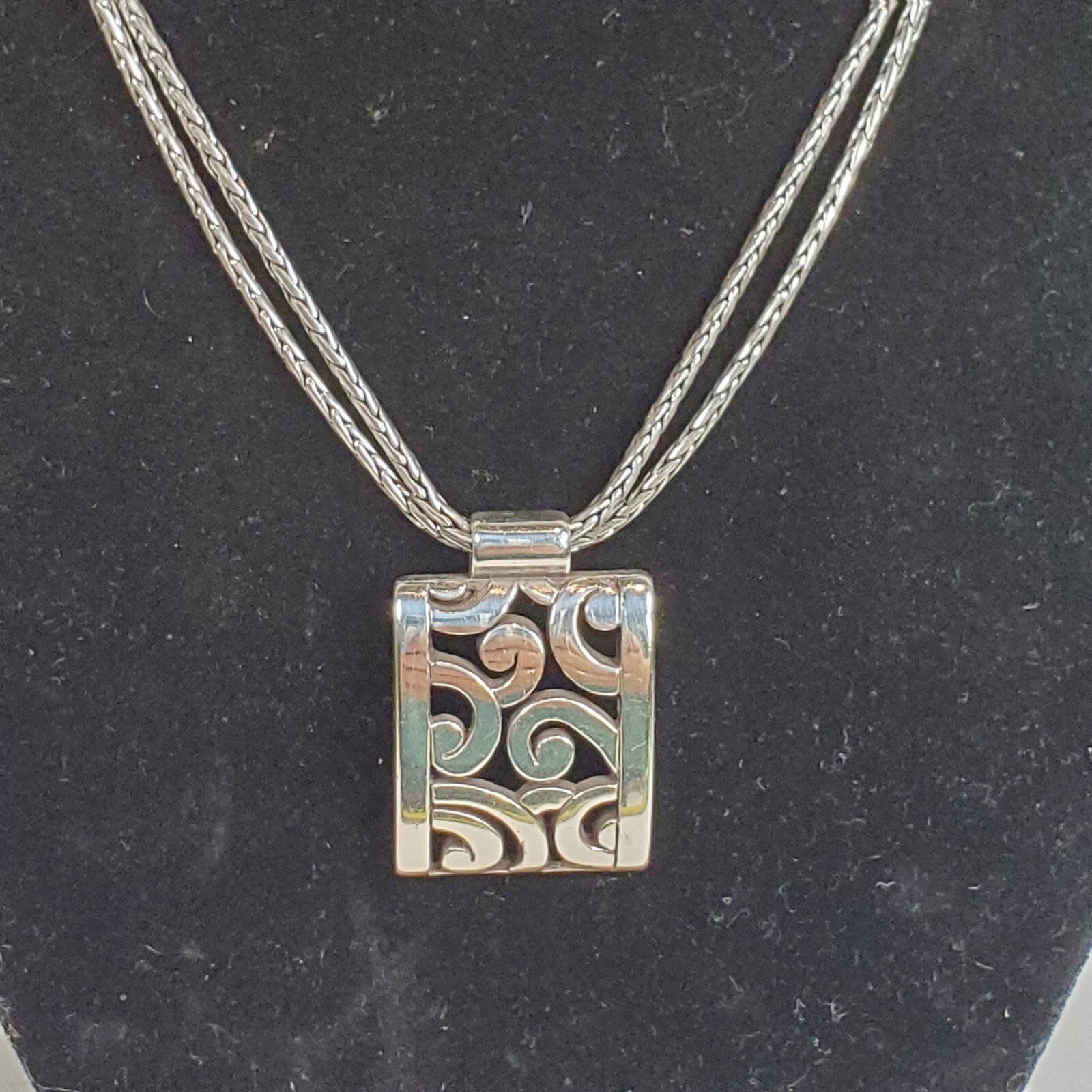 Brighton Silver Double Strand Deco Lace Square Pendan… - Gem