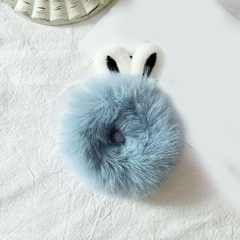 3PCS Imitation Rabbit Fur Fluffy Hair Ring Plush Hair Rope Hair ...
