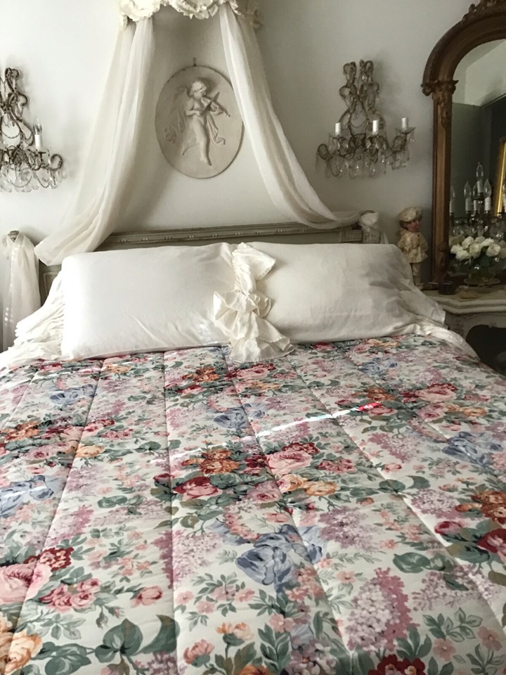 RALPH LAUREN Allison Floral Rose Full /Queen Comforter Blue Bow | eBay