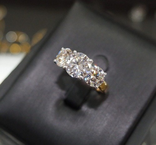 Masonite Gold Ring, Three Stones Ring, White Diamond Genuine Masonite ...