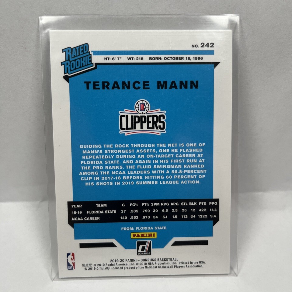 TERANCE MANN 2019 2020 Panini Donruss Terrance Man Rated Rookie Card RC ...
