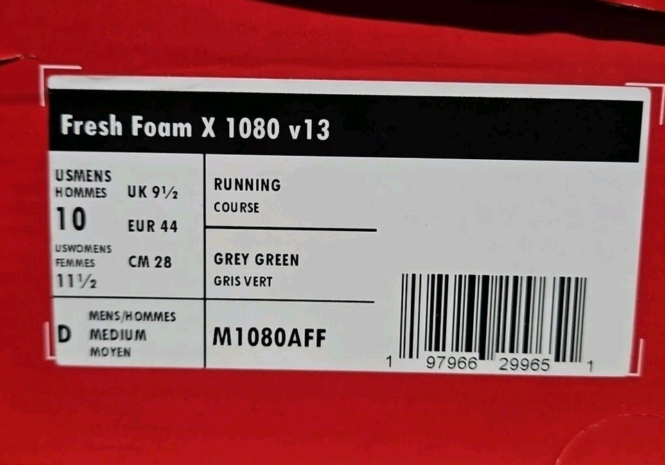 New Balance Fresh Foam X 1080 V13 Size 10 Grey Green Mens Running Shoe ...