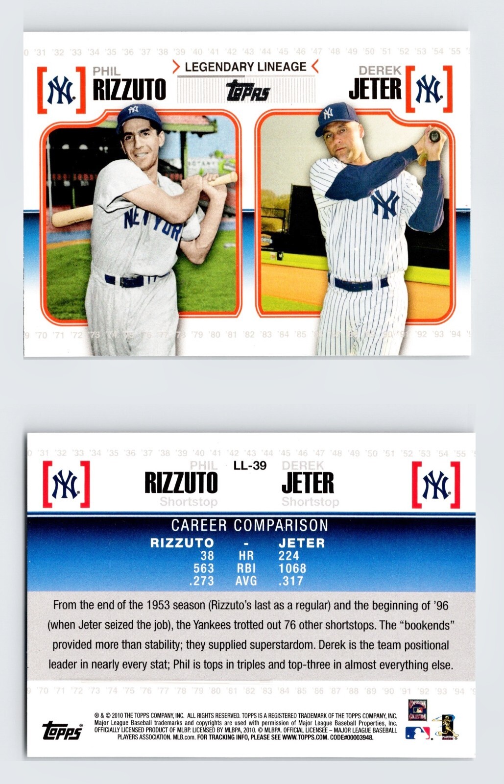2010 Topps Legendary Lineage LL-39 Phil Rizzuto & Derek Jeter Yankees ...
