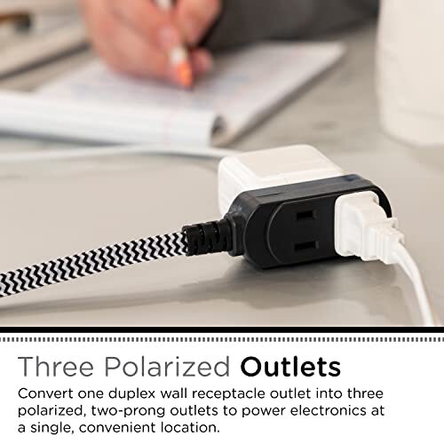 Extension Cords Braided Fabric Cable Flat Plug Polarized Electrical ...