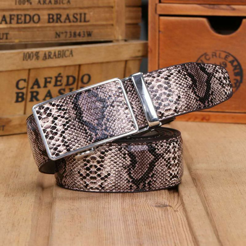 Mens Genuine Leather Snake Skin Embossed Exact Fit Automatic Buckle ...