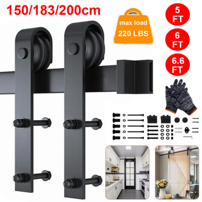5/6/6.6FT Sliding Wood Barn Door Track System Kit Hardware Set ...