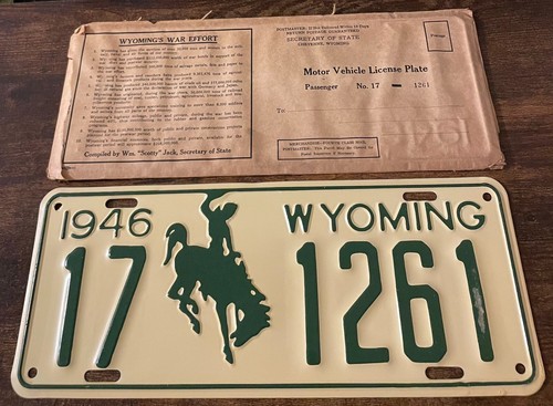 Vintage 1946 Wyoming License Plate 17 1261 Campbell County Gillette ...