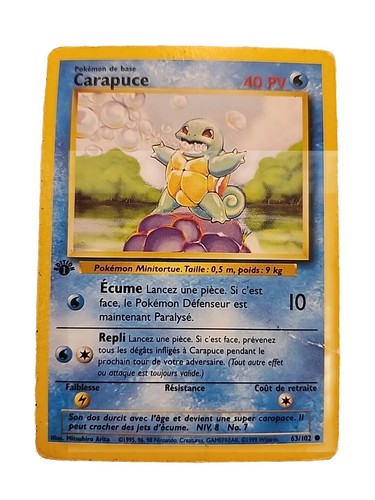Pokemon Card - 1st Edition French Carapuce - Squirtle 63/102 Base Set ...