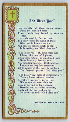 Religious Card God Bless You WH Litho Co NY | eBay