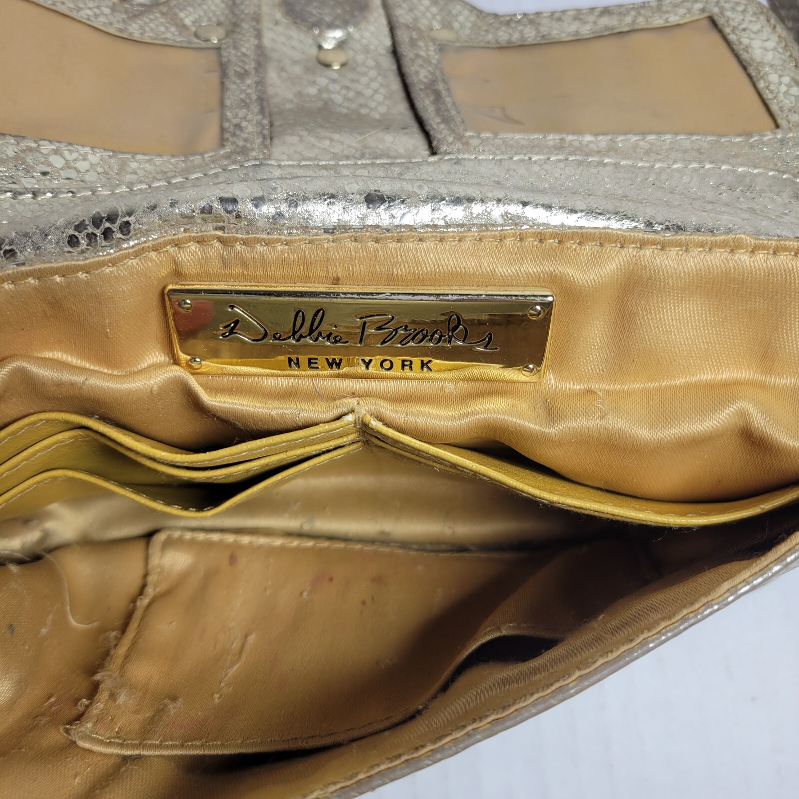 Debbie Brooks Gold Embossed Leather Wristlet Crossbody Purse | eBay