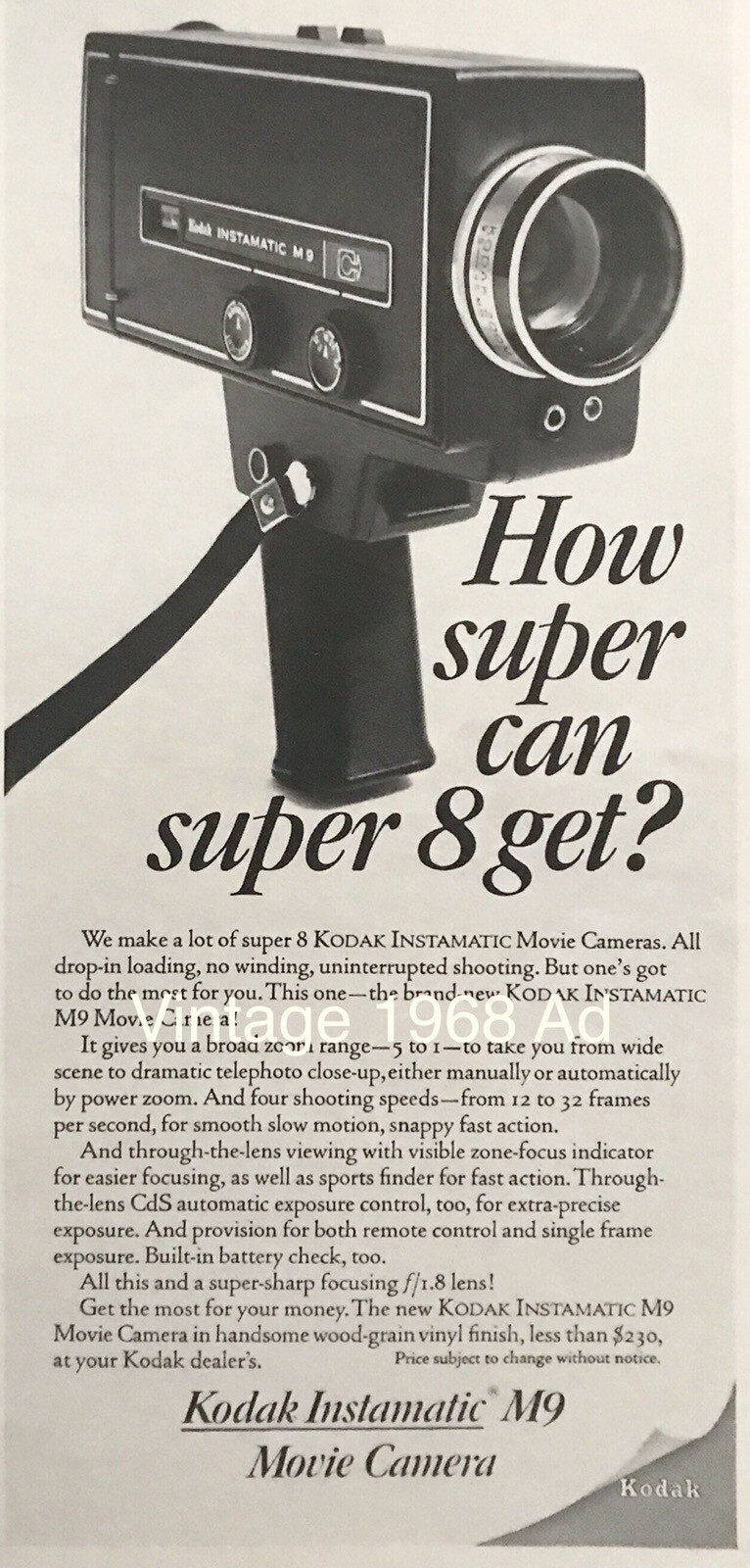 1968 PRINT AD Kodak Super 8 Movie Camera Instamatic Vintage Promo | eBay