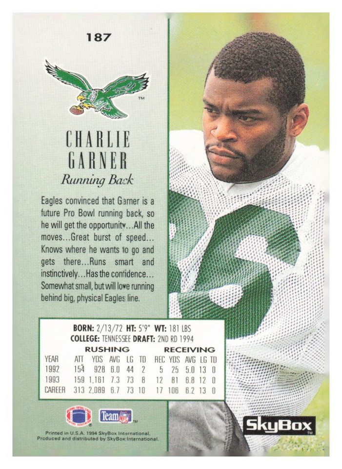 1994 SkyBox Premium #187 Charlie Garner RC | eBay