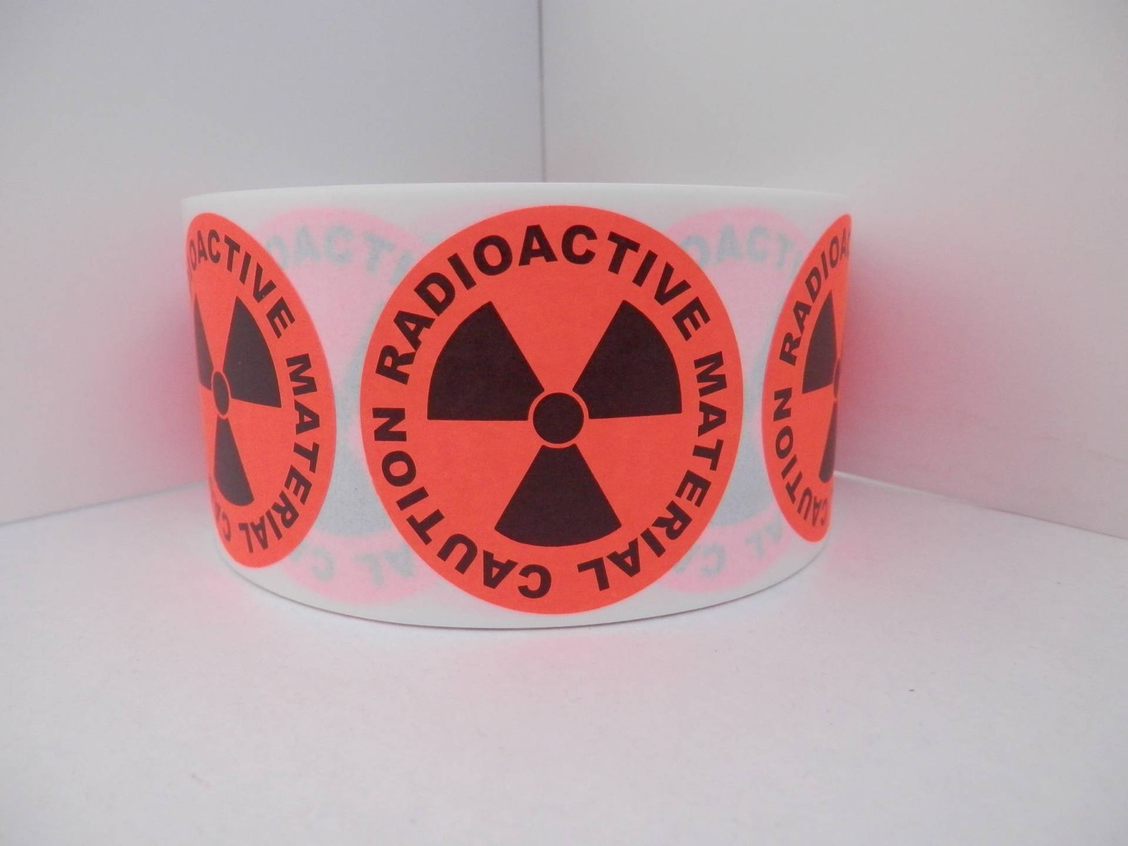 CAUTION RADIOACTIVE MATERIAL 1 3/4" circle Sticker Label fluorescent ...