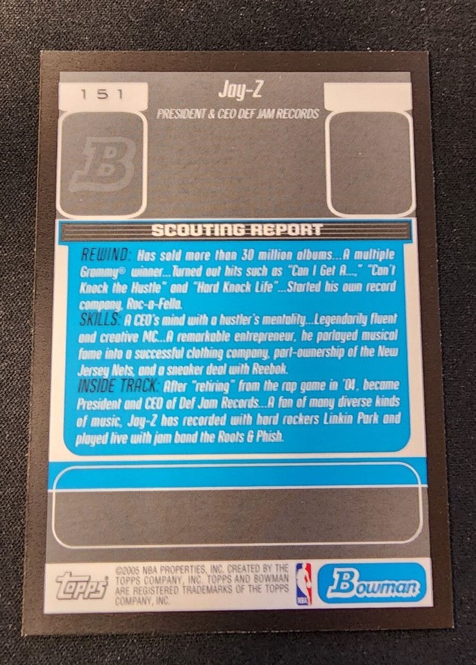 2005-06 Bowman Draft Picks & Prospects #151 JAY-Z RC Rookie Def Jam ...