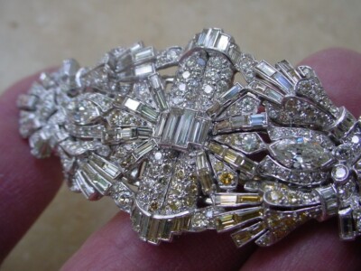 Smashing Art Deco Platinum Brooch/ Jacket Clips, Close to 5 Carats In ...
