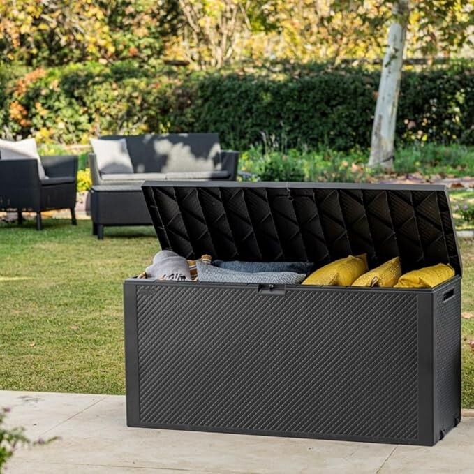 Keter Emily 277L Outdoor Garden Plastic Lockable Storage Deck Box Grey ...