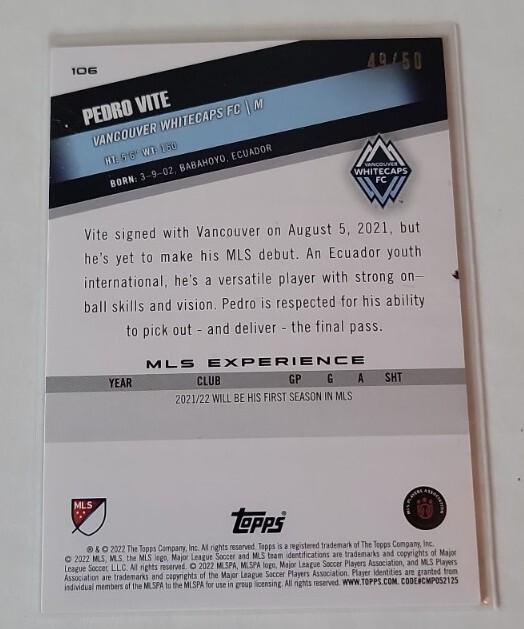 2022 Topps MLS Gold Parallel Pedro Vite 106 #49/50 | eBay