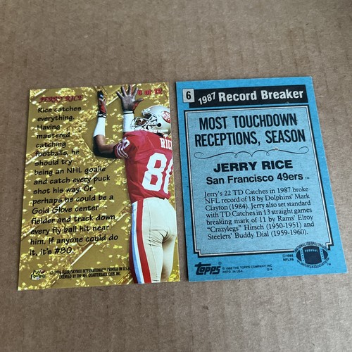 JERRY RICE 1988 Topps #6 & 1996 Metal GOLDFINGERS #6 49ers Football ...