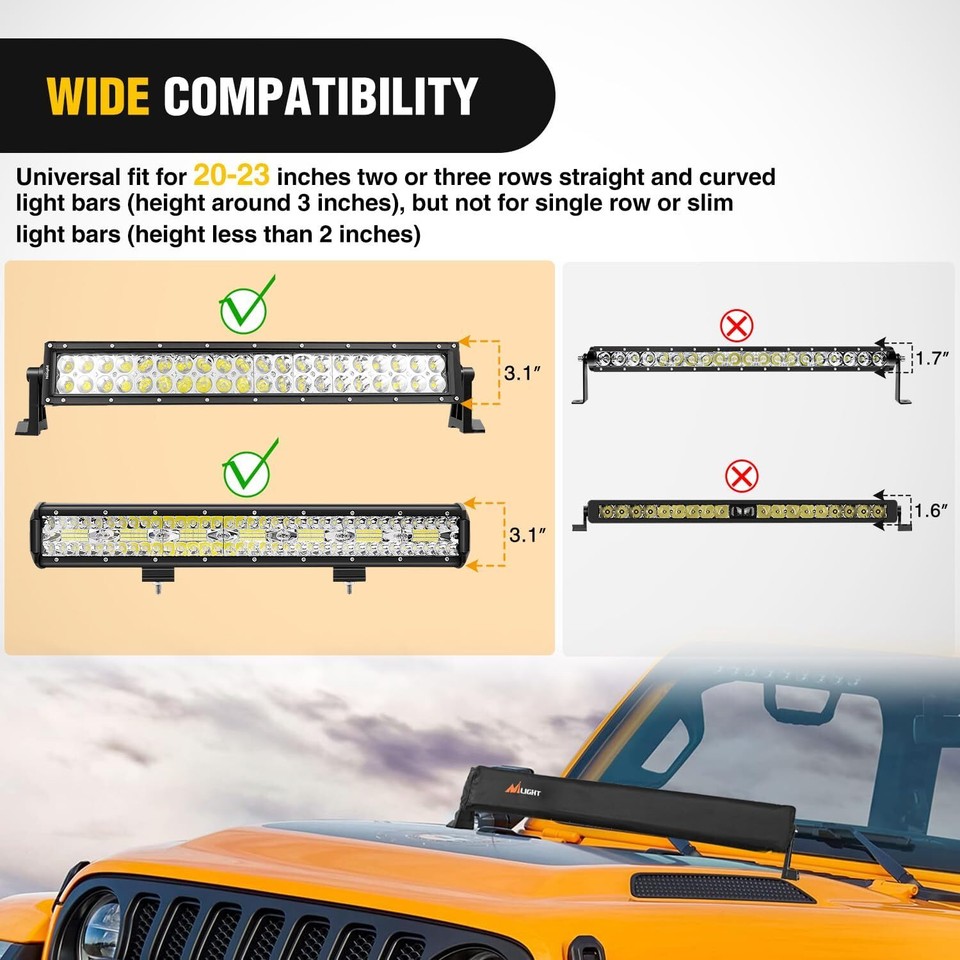 Nilight LED Light Bar Cover 22/32/42/52 Inches Black Nylon Protective ...