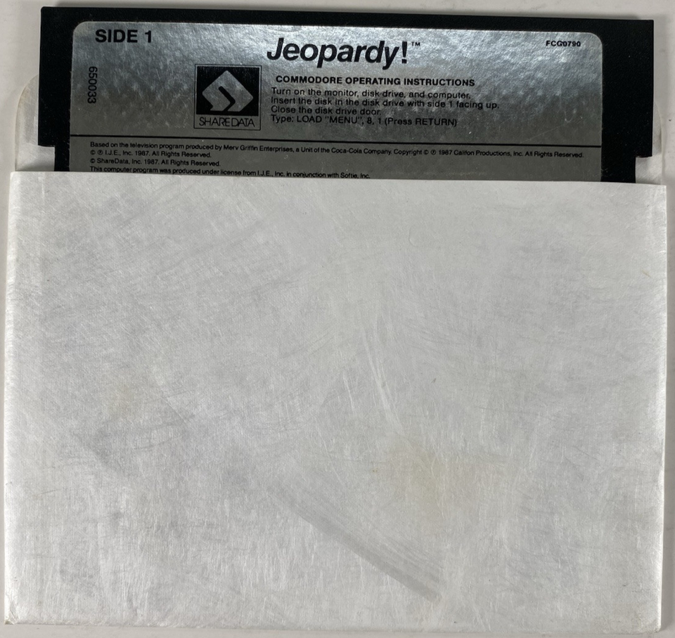 Jeopardy Commodore 64/128 1987 ShareData Floppy Disk & Instructions Not ...