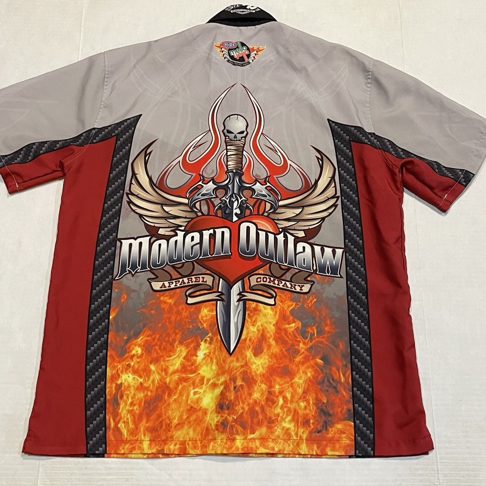 Modern Outlaw Apparel Flame Heart Sword Snap Button Shirt Racing Biker ...
