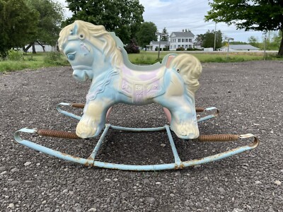 Rocking Horse HTF Vintage Wonder Shoo Fly Spring Pink Blue Yellow Vtg ...