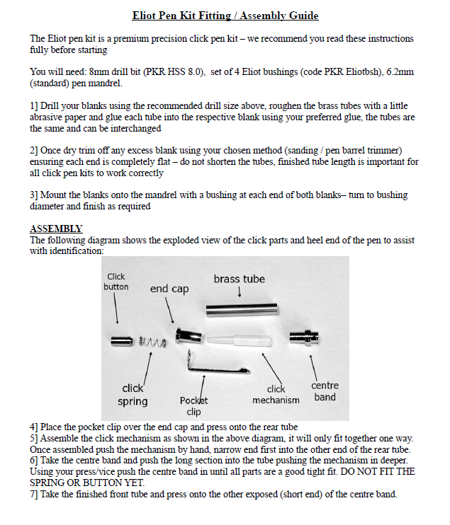 Woodturning Pen Kit - Eliot Click Pen Kit - Gel Refill - Prokraft | eBay UK