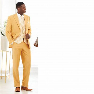 Size 38C 31W/37L Ashro Men's Falcone Mustard Rev 4 Piece City Suit | eBay