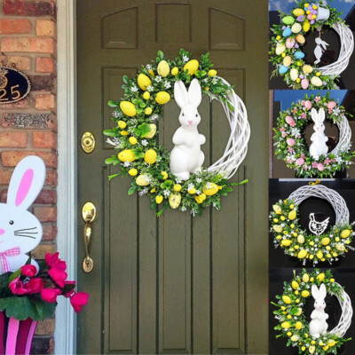 Easter Wreath Hanging Garland Bunny Rabbit Eggs Home Spring Floral Door ...