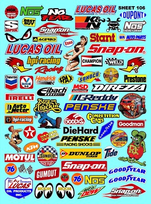 WHITE VINYL RACING Sticker Sheet 106 Variety-R/C MODEL Die-cut -Decals ...