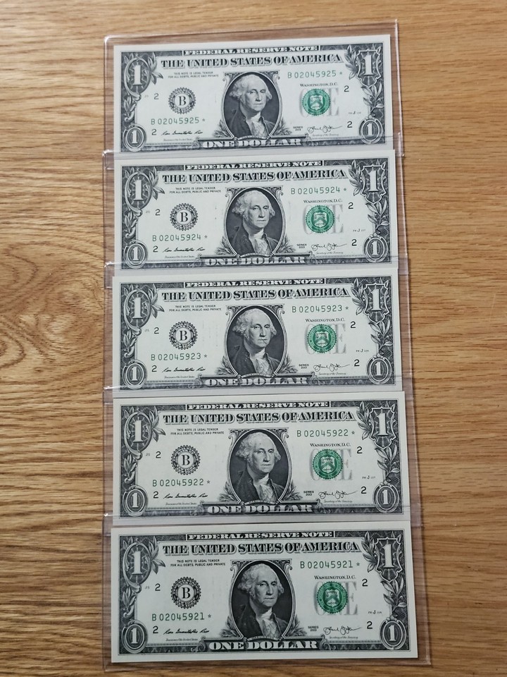 2013 New York FT WORTH Star Note BEP (5) $1 Star Note bills in sequence ...