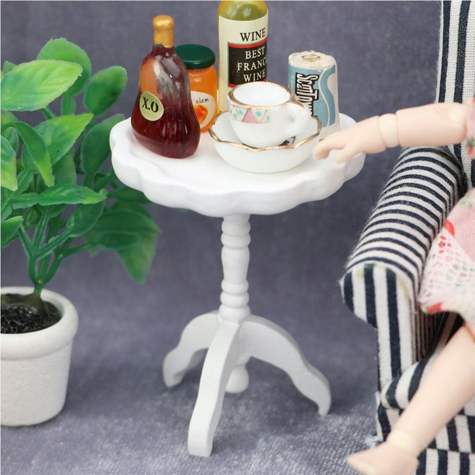 Mini House Round Table Ornament Wooden Miniature Table Decoration Decor ...