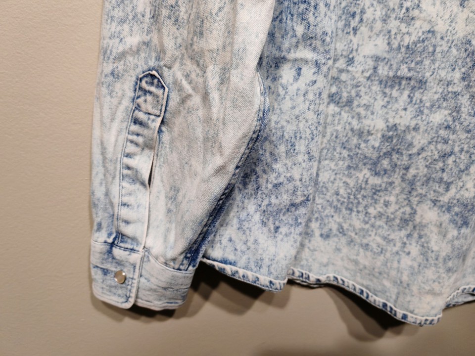 Lois Vintage Acid Wash Denim Shirt 100% Cotton Pearl Snap Mens Size ...
