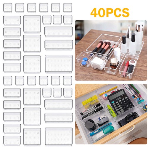 20/40pcs Clear Plastic Cutlery Tray Holder Tidy Drawer Draw Organiser ...