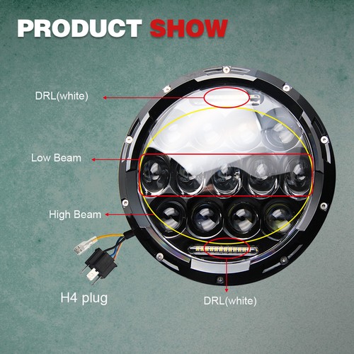 2pcs E-mark 150W for Land Rover Defender LED Headlights RHD 7" 90 110 ...