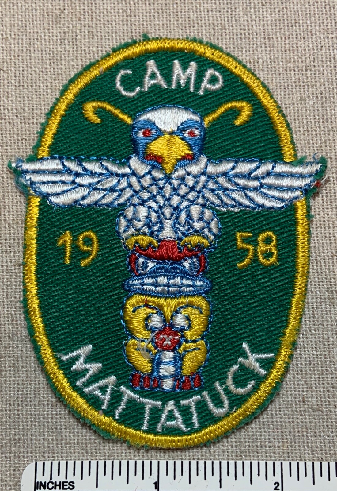 Vintage 1958 CAMP MATTATUCK Boy Scout Badge PATCH BSA Totem Pole CE ...